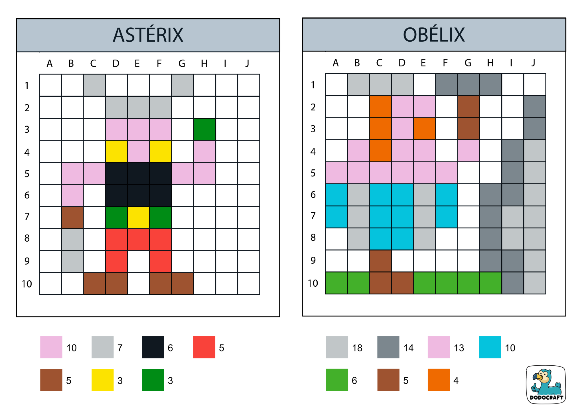 Modèle Pixel Art Astérix et Obélix en Pixel Art 10x10 - Dodocraft